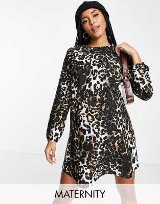 Wednesday's Girl Maternity mini smock dress in grunge leopard | ASOS