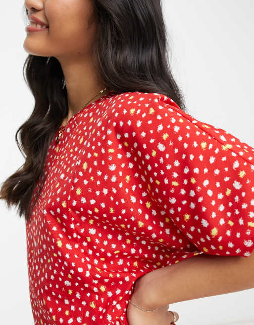 Wednesday's Girl smudge dot mini smock dress in red | ASOS