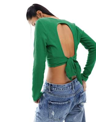 Wednesday's Girl textured back detail crop top in deep green | ASOS