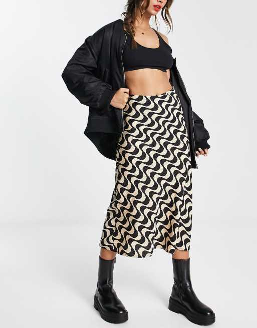 Wednesday's Girl wave print bias cut midi skirt in taupe | ASOS
