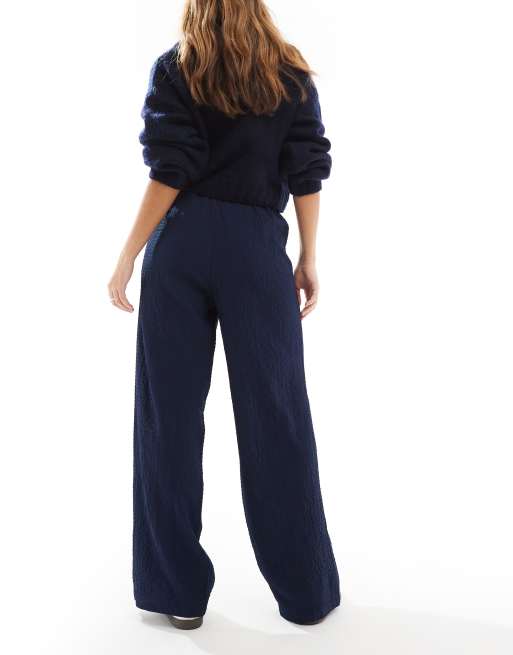 Wednesday's Girl wide leg textured pants in navy | ASOS