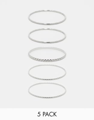 Weekday 5-pack bangle bracelets in silver | ASOS