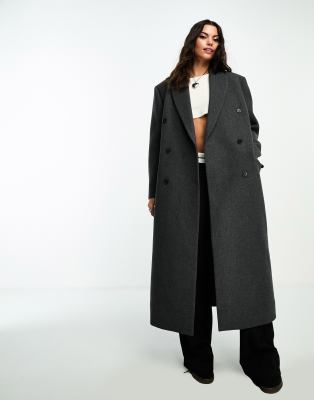 Weekday Alex wool blend oversized double breasted coat in charcoal ...