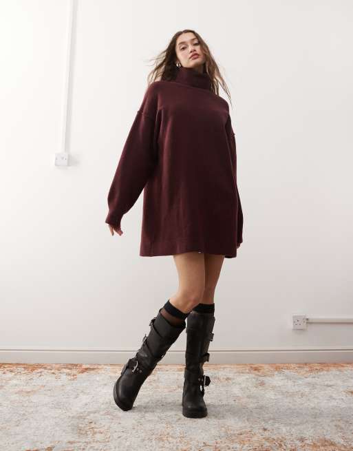 Weekday Annie wool blend roll neck mini knitted sweater dress in ...