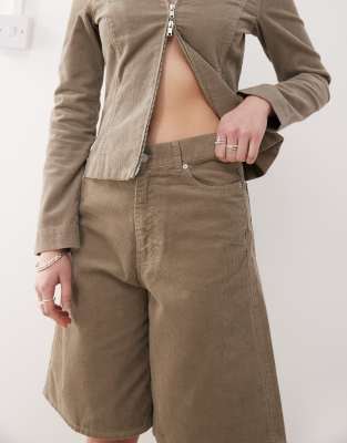 Weekday Astro baggy fit corduroy jorts in brown (part of a set) | ASOS