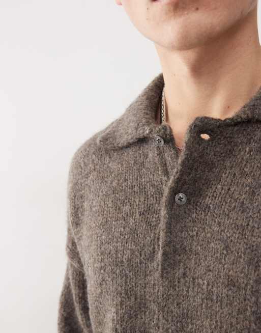 Weekday Bobby wool blend polo sweater in brown | ASOS