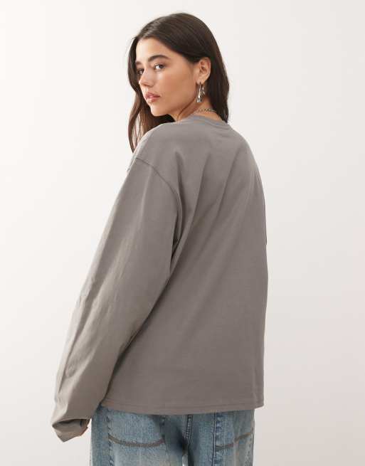 Weekday boxy fit oversized long sleeve t-shirt in dark grey | ASOS