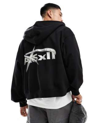 Weekday boxy fit zip up hoodie with back graphic print in black | ASOS