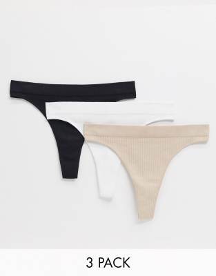 Weekday Cat 3-pack lingerie thongs in black, white and beige | ASOS