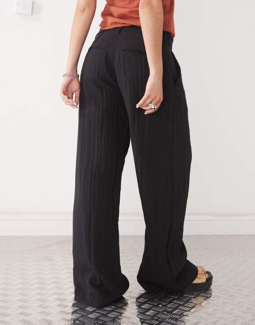 Weekday crinkle wide leg pants in black | ASOS