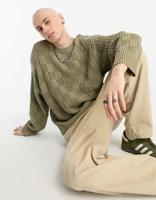 Weekday Cypher macrame knitted jumper in mole | ASOS