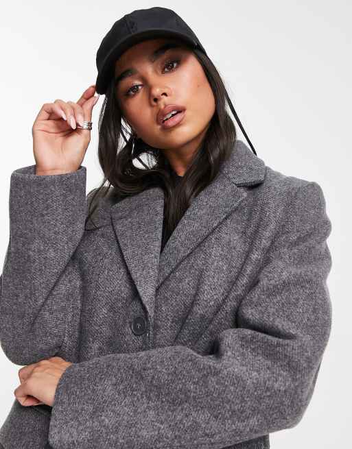 Weekday Daphne double breasted formal maxi coat in dark gray | ASOS