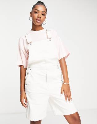 Weekday dusty longline dungarees in vintage white | ASOS