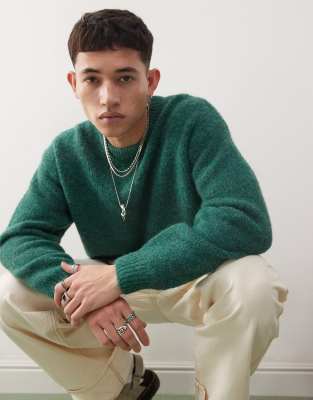 Weekday Emilio wool blend sweater in dark green melange | ASOS