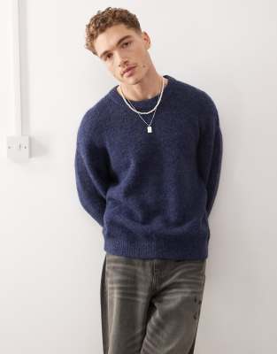 Weekday Emilio wool blend sweater in navy melange | ASOS