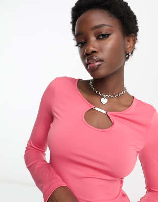 Weekday Enya Long Sleeve Top With Metal Key Hole Detail In Pink | ModeSens