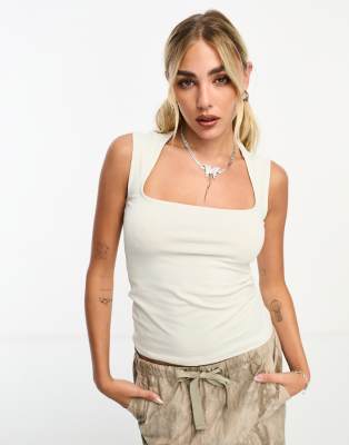 Weekday Esti square neck tank top in off-white | ASOS