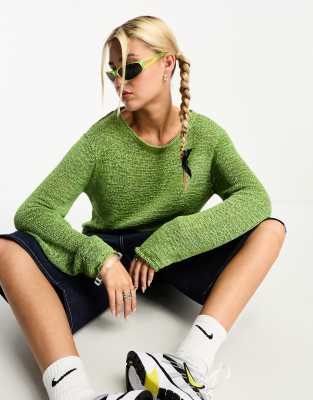 Weekday Everly open knit jumper in green | ASOS