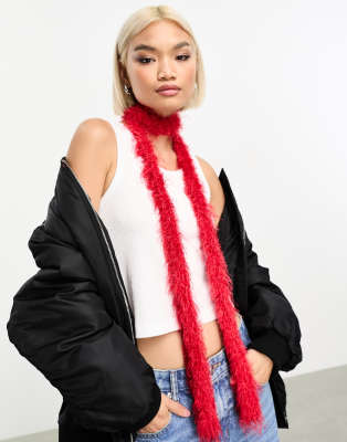 Weekday faux fur skinny scarf in red | ASOS