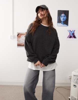 Weekday Funda wool blend sweater in black melange | ASOS