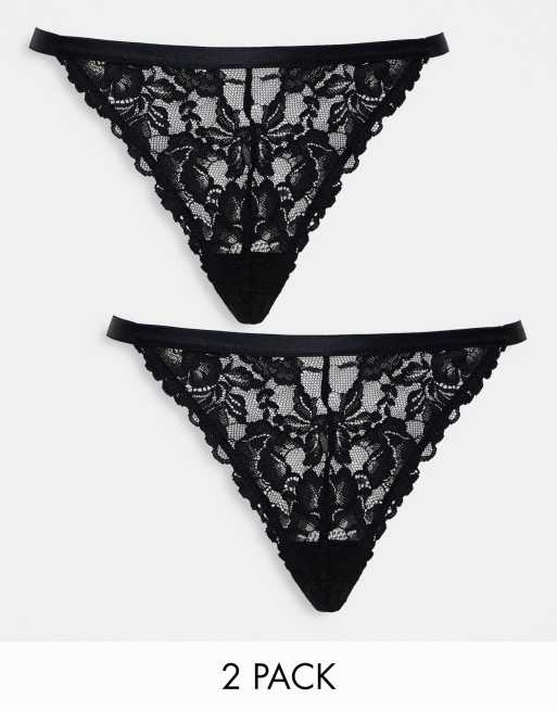 Weekday Gigi lace 2 pack thong in black | ASOS