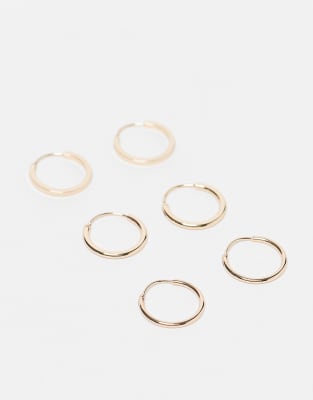 Weekday hoop earrings 3-pack in gold | ASOS