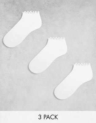Weekday Laney 3-pack sneakers socks with frill edge in white | ASOS
