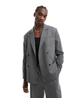 Weekday - Leo - Blazer croisé d'ensemble - Gris foncé chiné | ASOS