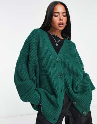 Weekday Leyla oversized cardigan in dark green | ASOS