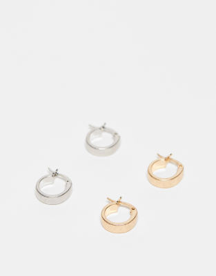 Weekday - Liam - Lot de 2 paires de créoles unisexes - Doré/argenté | ASOS