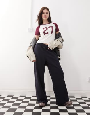 Weekday loose fit heavy weight jersey wide leg joggers in navy | ASOS