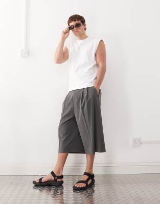 Weekday loose fit long tailored short in grey stripe | ASOS