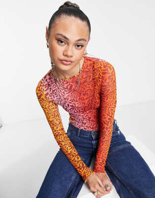 Weekday mesh long sleeve top in gradient print | ASOS