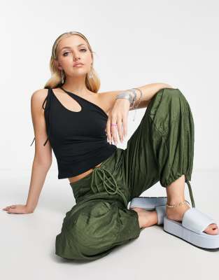 Weekday Michelle one shoulder tank top in black | ASOS