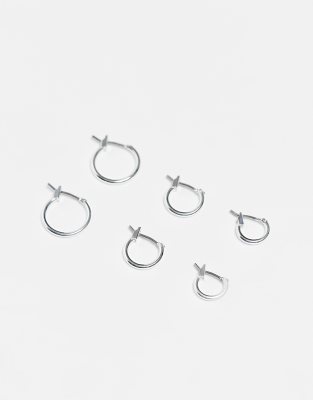 Weekday mid hoop earrings 3 pack in silver | ASOS