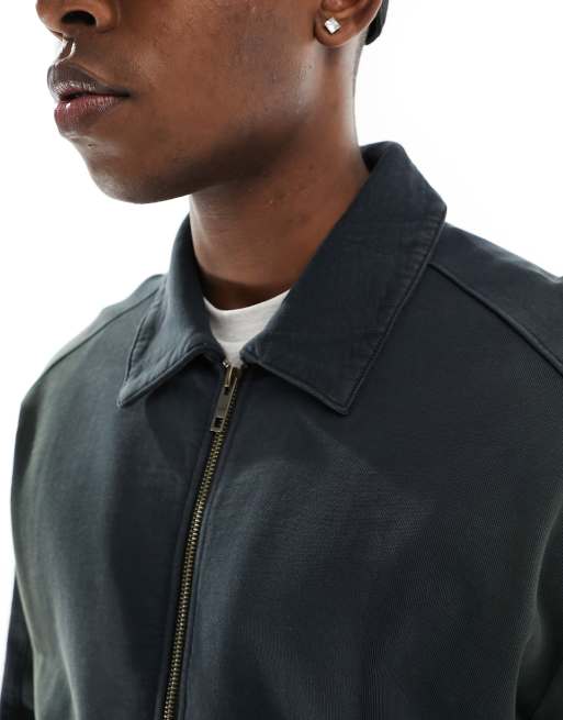 Weekday Norton zip through bomber style cardigan in black wash | ASOS