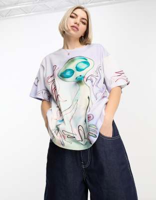Weekday Now Oversized Alien Graphic T-shirt In Spray Tie Dye-multi ...