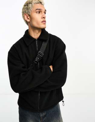 Weekday Oliver half zip borg fleece jacket in black | ASOS