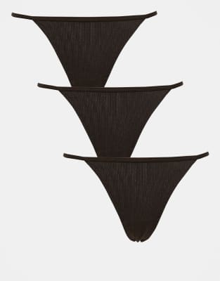 Weekday ribbed lingerie thong 3 pack in dark brown | ASOS