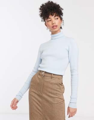 Weekday roll neck fine gauge jumper in light blue | ASOS
