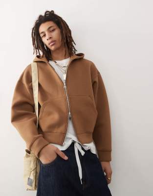 Weekday Simon zip up hoodie in camel in scuba-style fabric - part of a ...