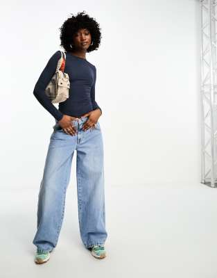 Weekday slim fit long sleeve top in dark blue | ASOS