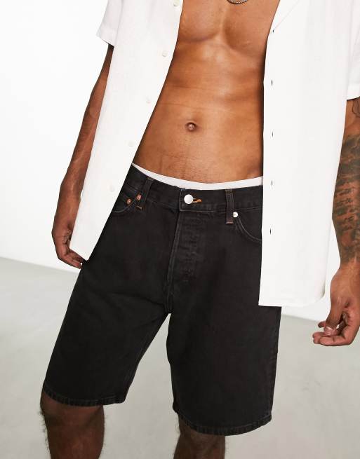 Weekday Space straight fit denim shorts in black | ASOS