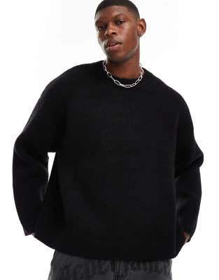 Weekday Teo wool blend oversized jumper in black | ASOS