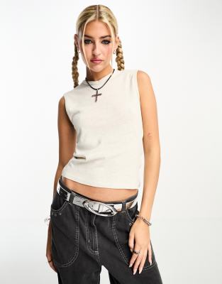 Weekday Tua linen mix v neck tank top in off-white | ASOS