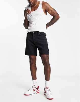 Weekday Vacant straight fit denim shorts in black | ASOS