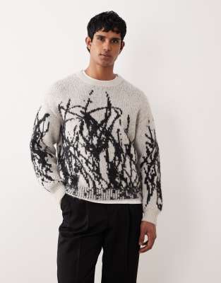 Weekday wool blend oversized jumper with graphic jacquard in off-white ...