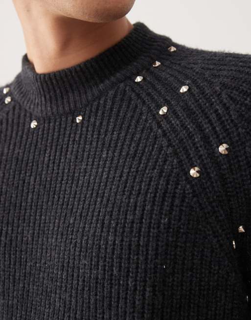 Weekday wool blend sweater with stud detail in black | ASOS