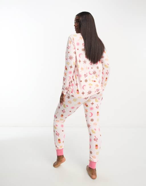 Wellness Project x Chelsea Peers long pajamas in pink mystical icons ...