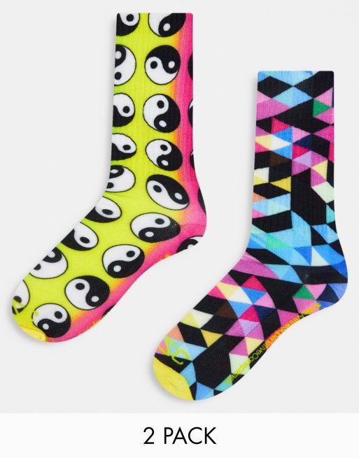 WESC 2 pack socks in rainbow yin and yang print | ASOS